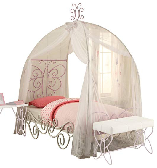 Benzara BM163454 Angel Full Bed With Canopy, White and Purple ...