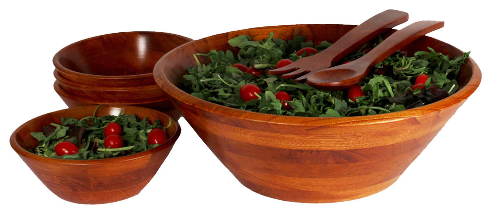 7 Piece Wood Salad Bowl Set, Large - Craftsman - Serving And Salad ... 7 Piece Wood Salad Bowl Set, Large - Craftsman - Serving And Salad ...