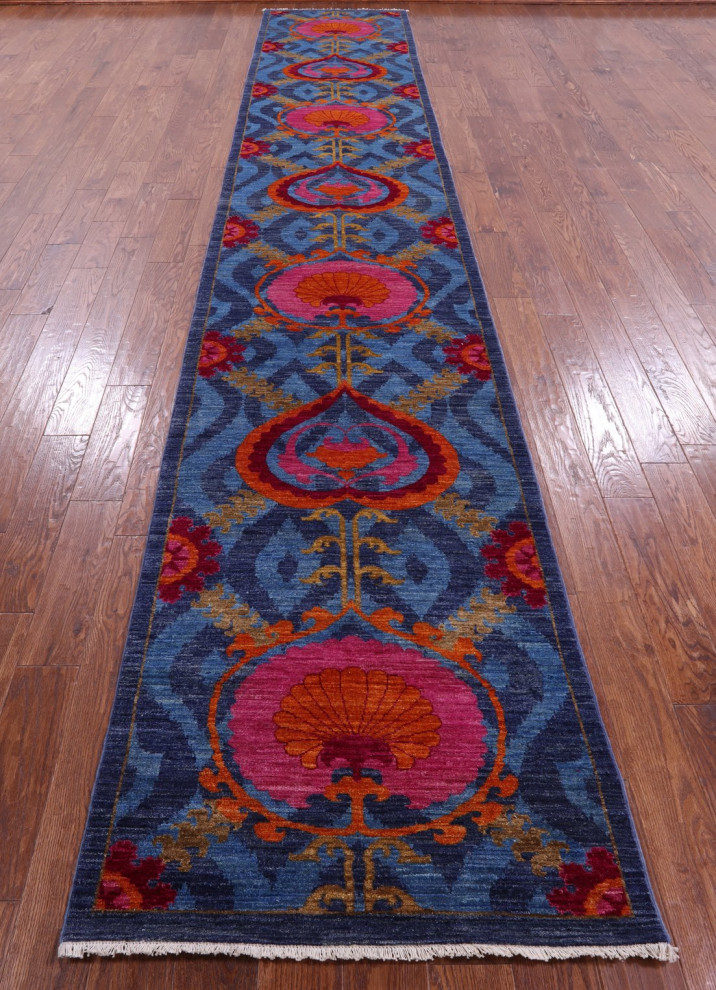 3' 1" X 18' 2" Runner William Morris Handmade Rug Q7850, 3' 1" X 18' 2 ...