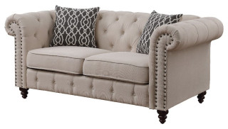 Linen loveseat with 2 Pillows - Traditional - Loveseats - by SIMPLE ...