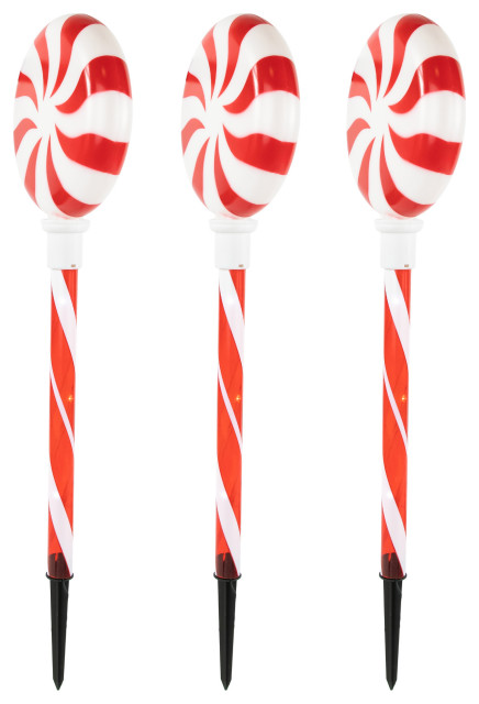 Set of 3 Lighted LED Peppermint Candy Christmas Pathway Markers 26 ...