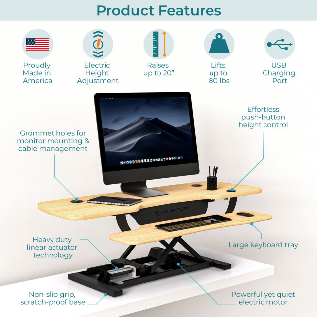 VersaDesk® PowerPro® Electric Height Adjustable Standing Desk Converter ...