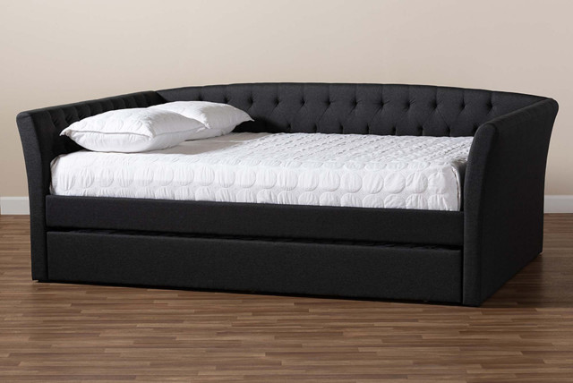 Jayleen Fabric Upholstered Daybed With Trundle Bed, Queen Bed/Twin ...