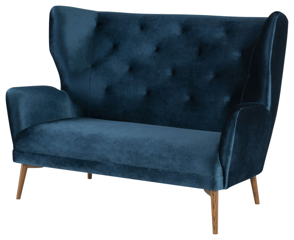 Klara Midnight Blue Fabric Double Seat Sofa - Midcentury - Sofas - by Kolibri Decor | Houzz