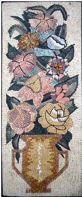 Mosaic Wall Art, Thistle and Roses, 36" x 86" - Traditional - Tile ...