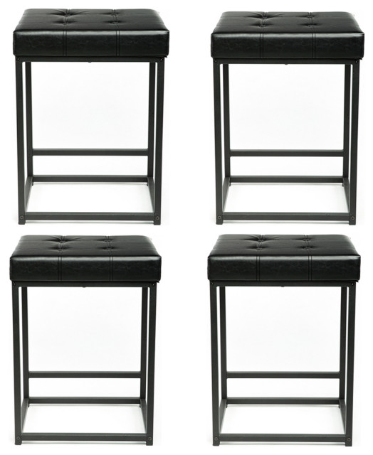 24" Black Upholstered Barstool, Set of 4 - Industrial - Bar Stools And ...
