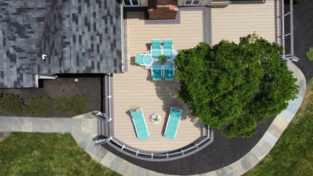 700 sq ft Azek Weathered Teak 8" Decking with Riser Lights and Drink ...