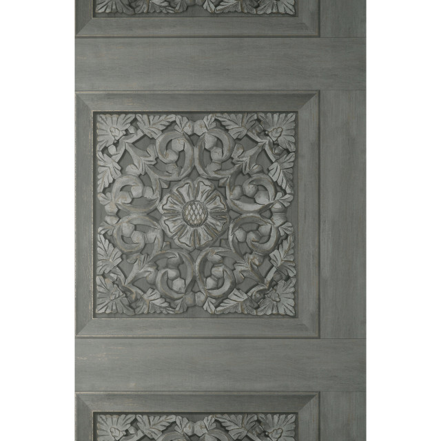 Albie Dark Grey Carved Panel Wallpaper, Swatch - French Country ...