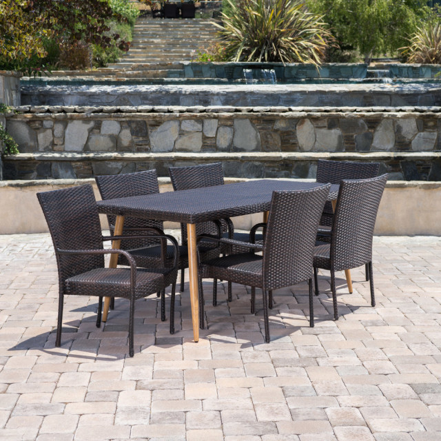 Delphi Outdoor Multi-Brown Wicker Rectangular Dining Table - Tropical ...