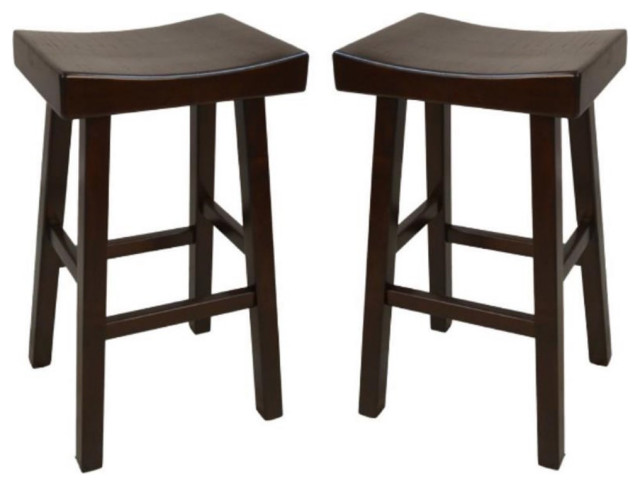 Home Square 30" Wood Saddle Bar Stool in Espresso - Set of 2 ...