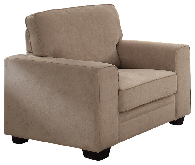 Fabric Upholstered Wooden Chair Welt Trim Pillow Backrest, Beige ...