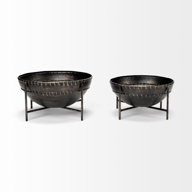 Set of Two Metal Bowls With Stands - Industrial - Decorative Bowls - by ...