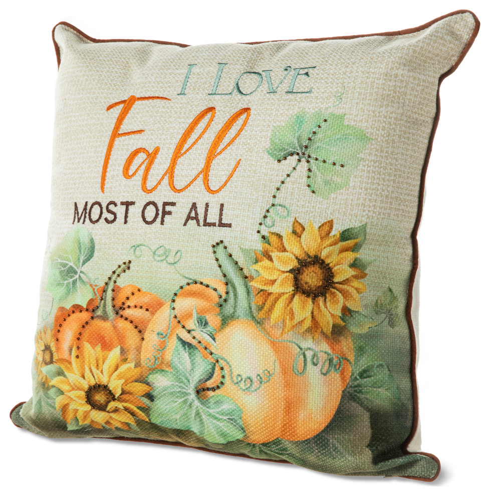 20" Fall Embroidered Pumpkin Pillow - Farmhouse - Decorative Pillows ...