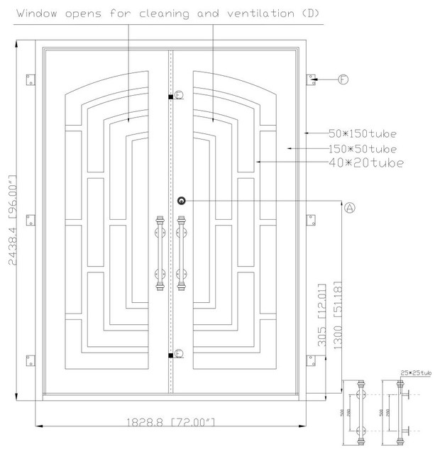 Square Top Modern Dual Door With Frame and Threshold 40"x96", Matte ...