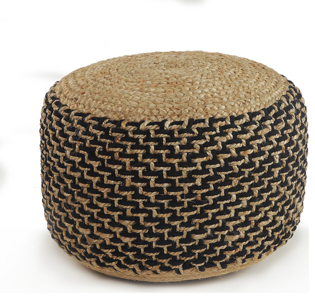 Natural Jute and Black Pouf - Beach Style - Floor Pillows And Poufs - by LR Home