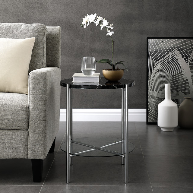 20" Modern Round End Table With Glass Shelf - Contemporary - Side ...