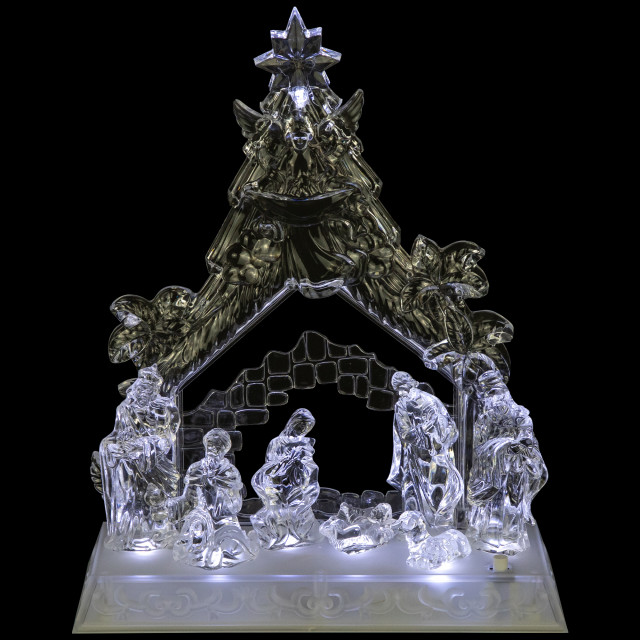 12" LED Lighted Nativity Scene, Stable Acrylic Christmas Decoration ...