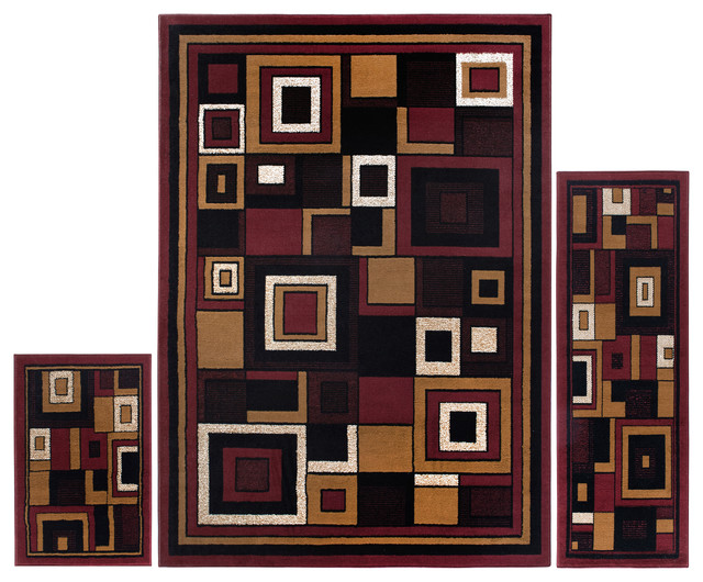 Home Dynamix Ariana Mey Area Rug 3 Piece Set, Geometric Red, 3 Piece ...