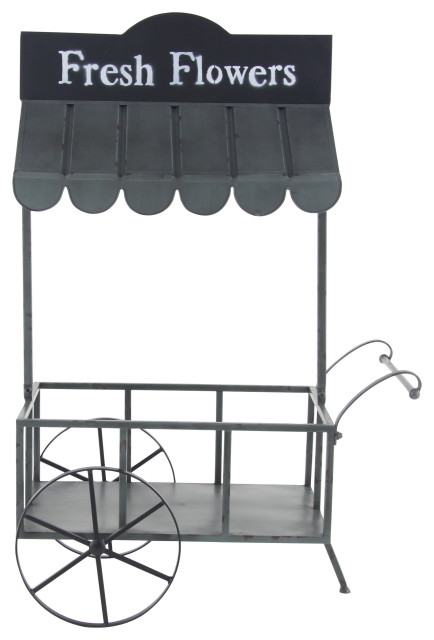 Metal Rolling Garden Cart Plant Stand w/ Canopy - Farmhouse - Planter ...