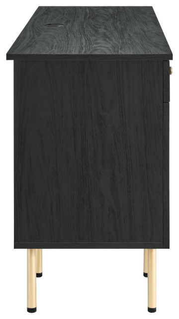 Cane Desk, Black Ebony Wood Rattan Office Desk, Wooden Home Office Desk ...