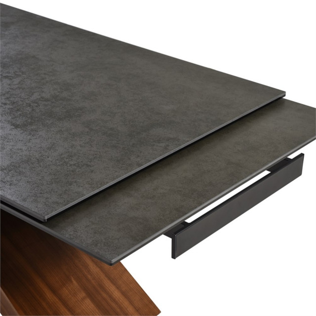 Armen Living Milena Stone and Wood Extendable Dining Table in Gray ...