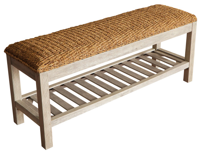 Lindos Water Hyacinth Wood Bench - Beach Style - Accent And Storage ...