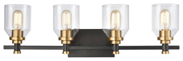 Rustic Four Light Bath Vanity Exposed Bulbs Straight Arm Rectangular ...