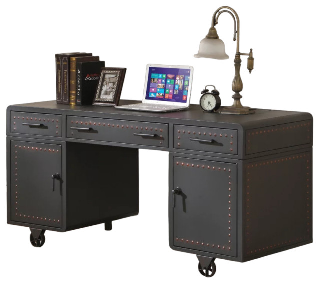 Industrial Desk, Sturdy Frame With Wheels & Dotted Accent Drawers ...