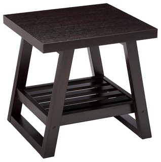 Transitional Style Solid End Table With Open Bottom Shelf and Flared ...