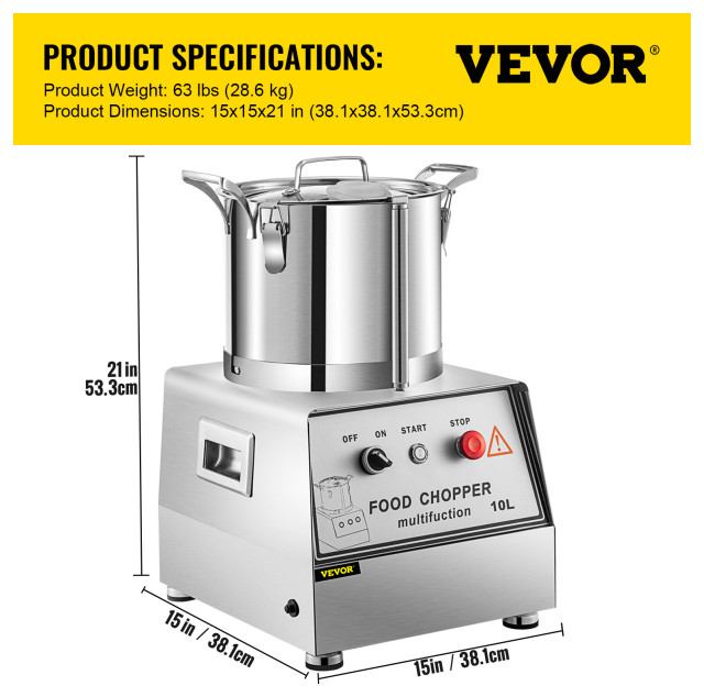 VEVOR Commercial Food Processor Electric Vegetable Chopper Grinder 10L ...