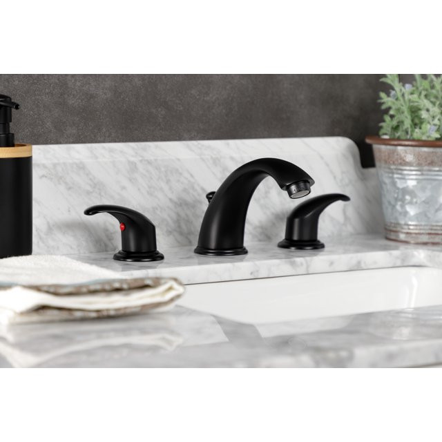 Contemporary Widespread Bathroom Faucet, Low Arc Spout, 2 Lever Handles ...