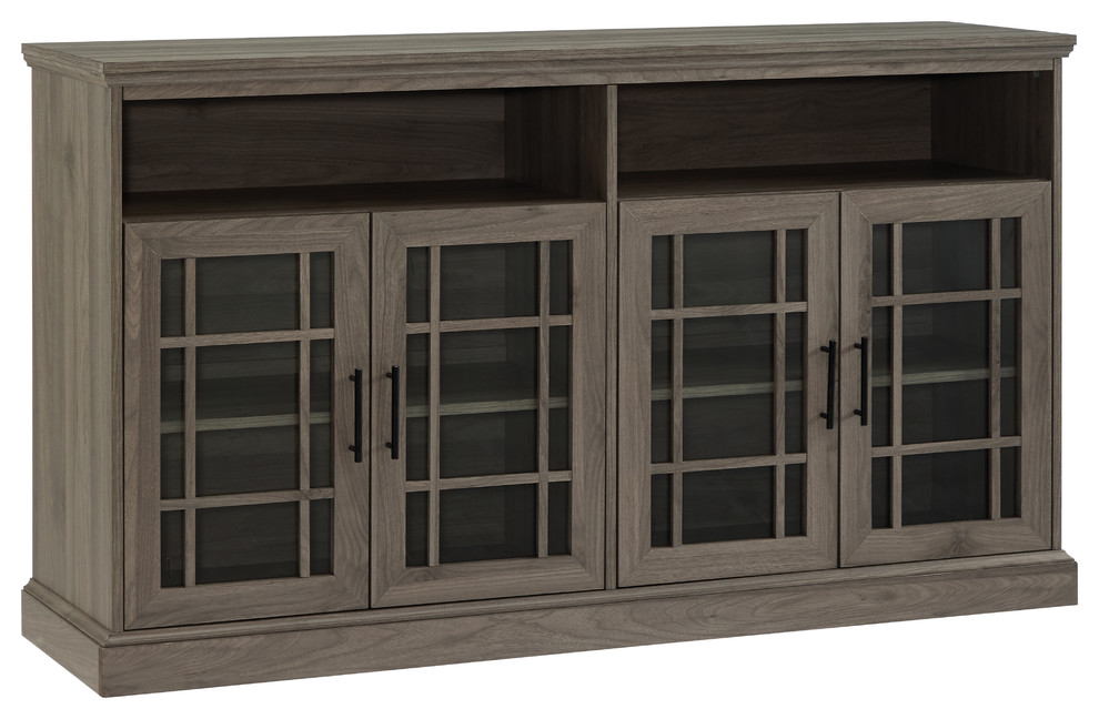 58" Classic Glass Door TV Console, Slate Gray - Transitional ...