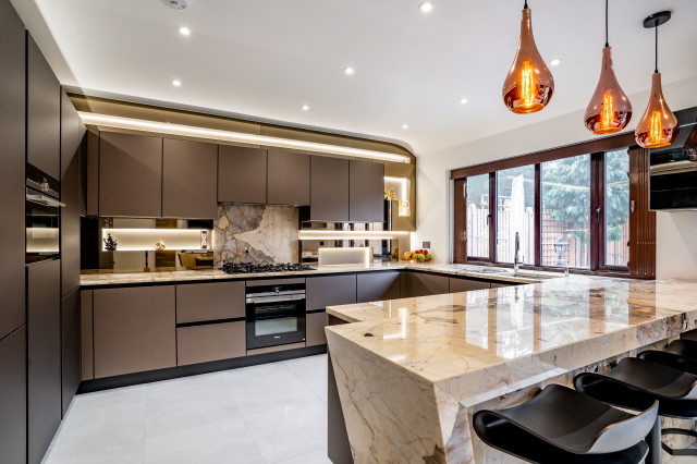 next125 Matt Bronze Glass & Nobilia Motorized Glass Slat Wall Units ...