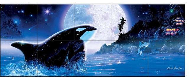 Tile Mural Bathroom Backsplash - Orca Moon ii - by Christian Riese ...