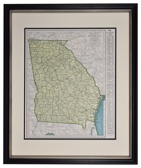 Original Vintage Georgia Map, Framed, 1940s Authentic Map - Traditional ...