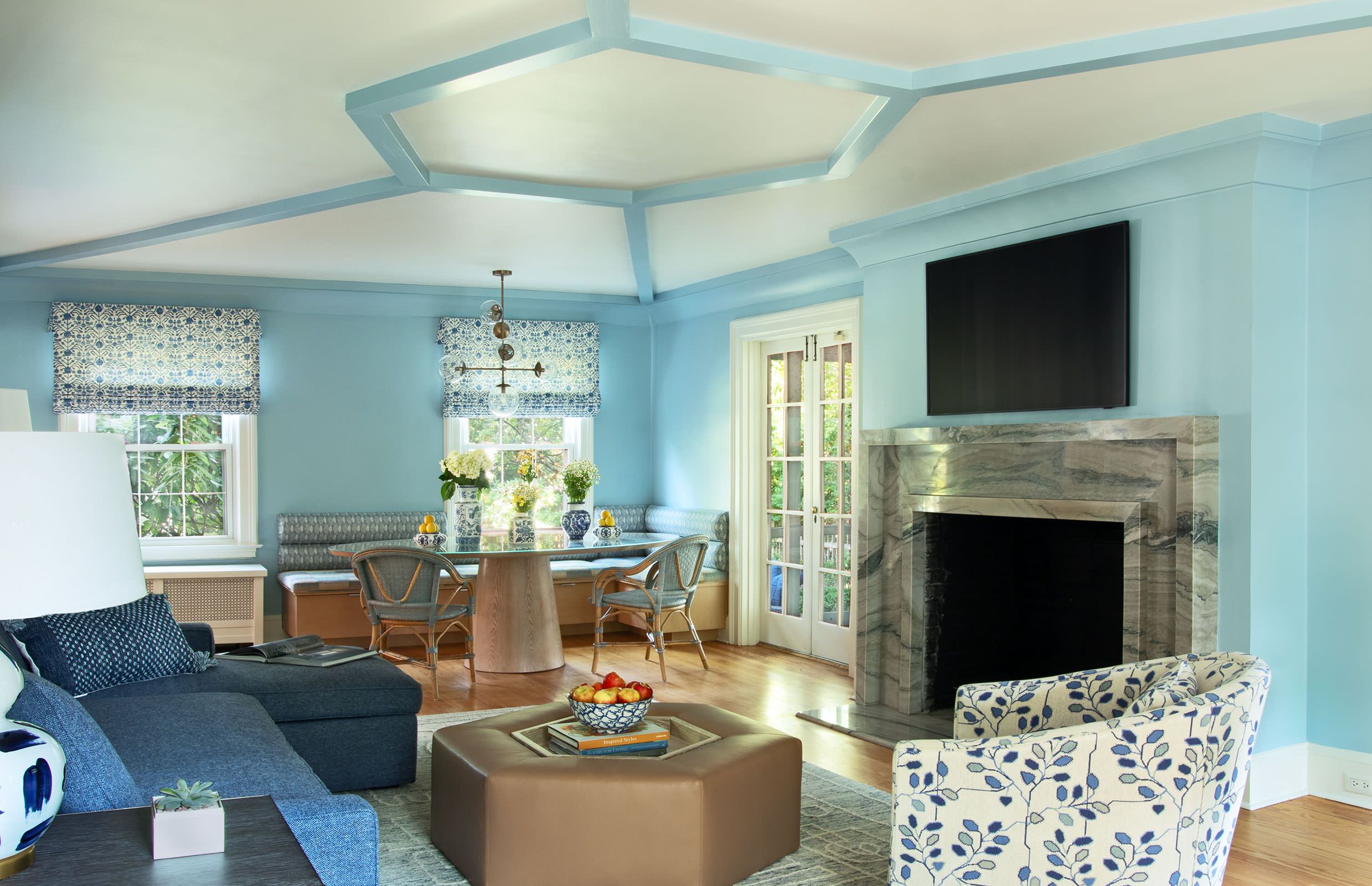 Using Pale Blue Coffered Ceiling