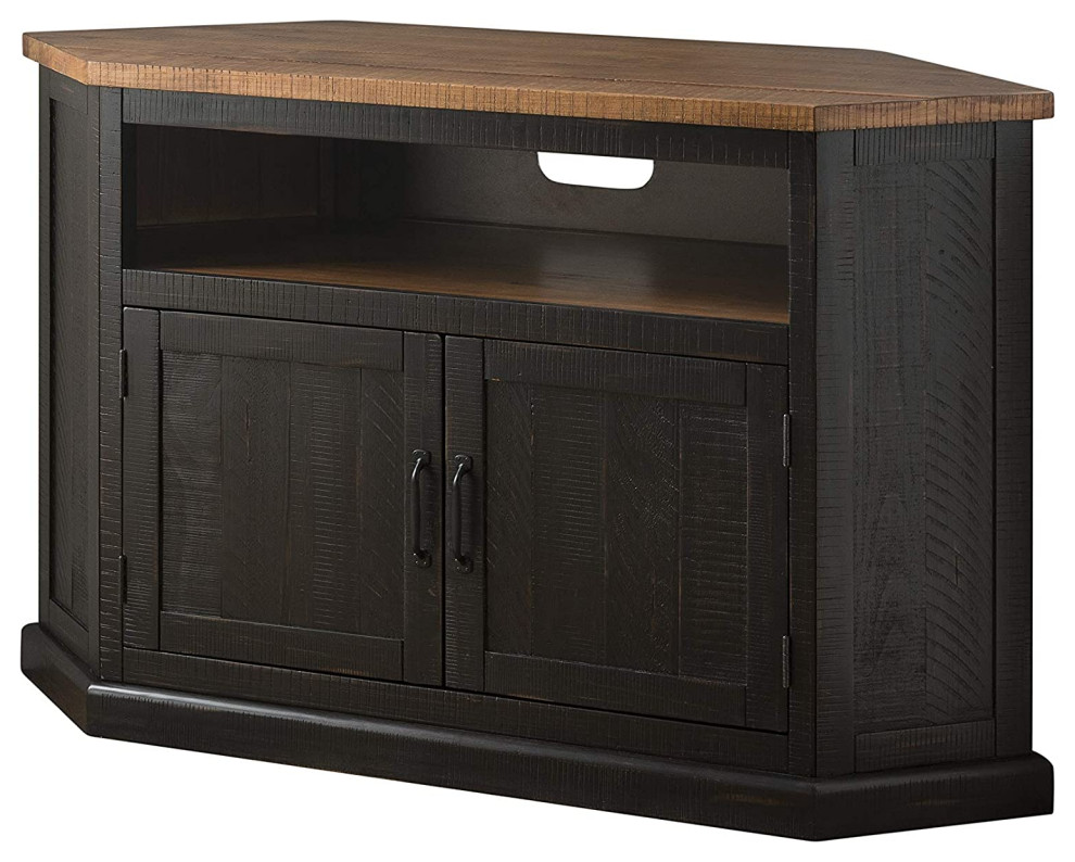 Rustic Corner TV Stand, Pine Wood Frame and Honey Tobacco Top ...