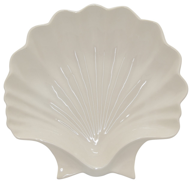 Plutus Brands Ceramic Decorative Shell Bowl, White Porcelain - Beach ...
