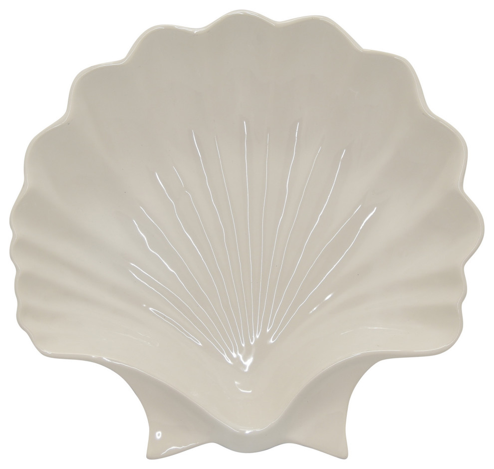 Plutus Brands Ceramic Decorative Shell Bowl, White Porcelain - Beach ...