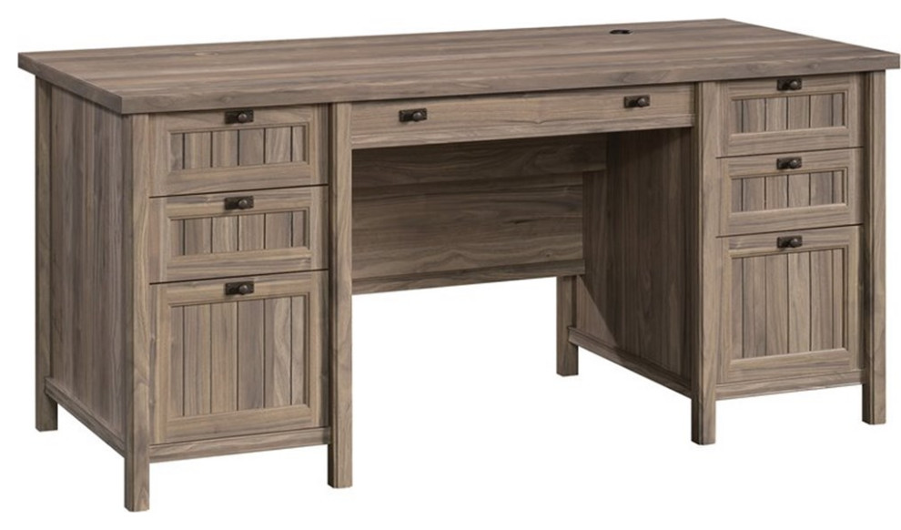 Pemberly Row Engineered Wood Executive Desk in Washed Walnut ...
