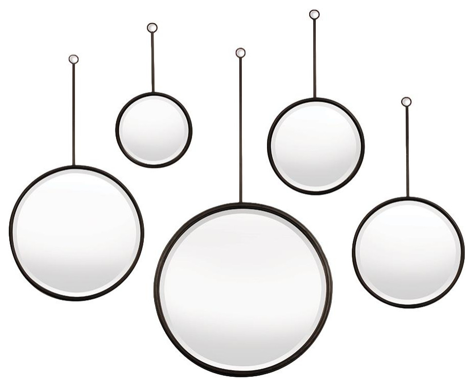 Elegant Set 5 Suspended Pendulum Round Wall Mirrors 10 - 24 in Collage ...