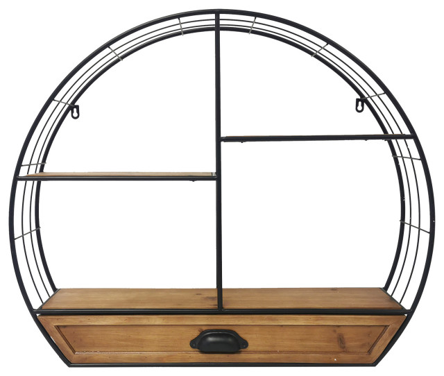 Rustic Iron Wall Shelf with Drawer - Industrial - Display And Wall ...