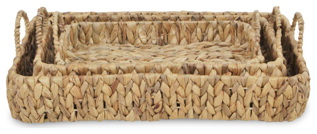 3-Piece Water Hyacinth Large Trays - Beach Style - Serving Trays - by ...