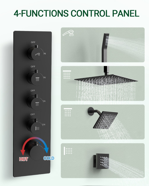 Thermostatic Ceiling Mount Rainfall Dual Shower Head Shower System, 16 ...