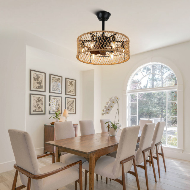 Aura Aura 18" Boho Caged Farmhouse Woven Rattan Ceiling Fan with Lights ...