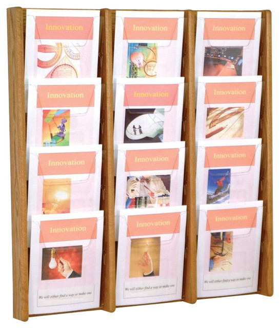 Wooden Mallet 12 Pocket Acrylic and Oak wall Display in Medium Oak ...