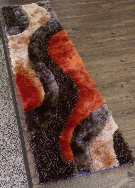 Brown Orange Shag Area Rug, 24"x89", 2'x7'5" - Contemporary - Hall And ...