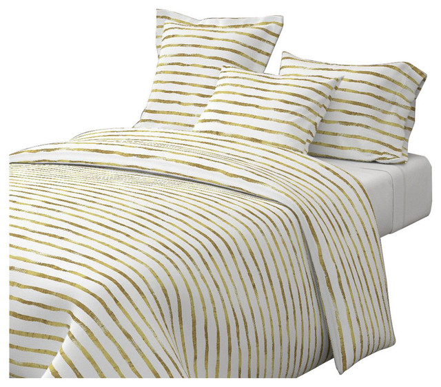 Thin Stripe Gold Gold Texture Cotton Duvet Cover, Twin - Contemporary ...