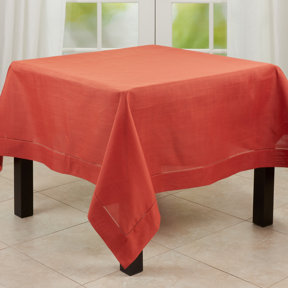Tablecloth With Hemstitched Border Design, 60" - Contemporary ...
