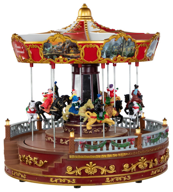 14" LED Lighted Animated and Musical Carousel Christmas Decoration ...